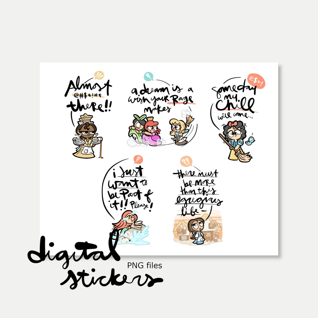 D150 / Stressed Out Princesses DIGITAL Diecut Stickers - Etsy