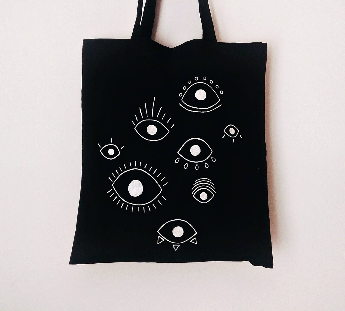 Eyes TOTE BAG, Eco Friendly Bag, Hand Painted, Black Fashion ...