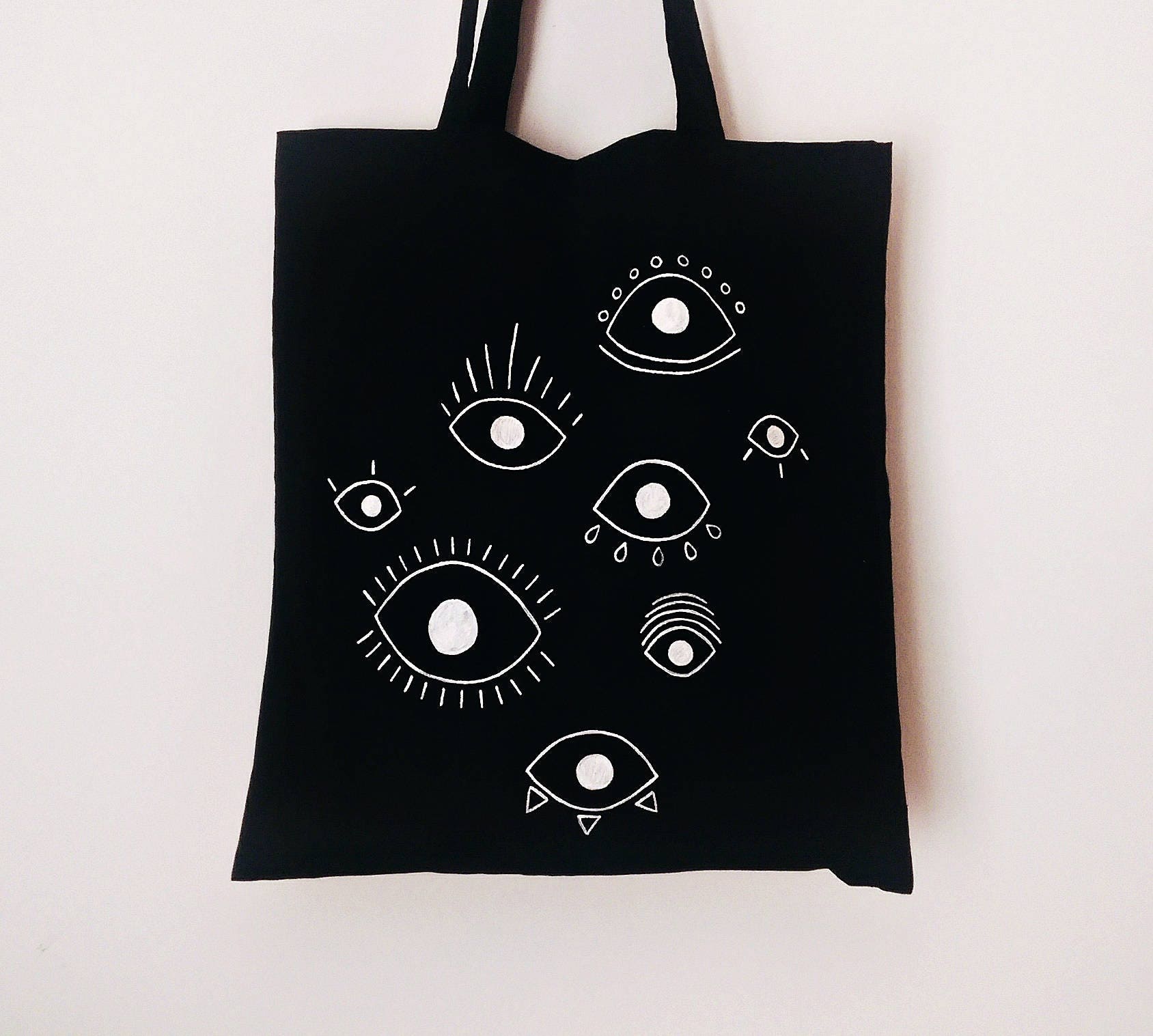 Eyes TOTE BAG, Eco Friendly Bag, Hand Painted, Black Fashion ...