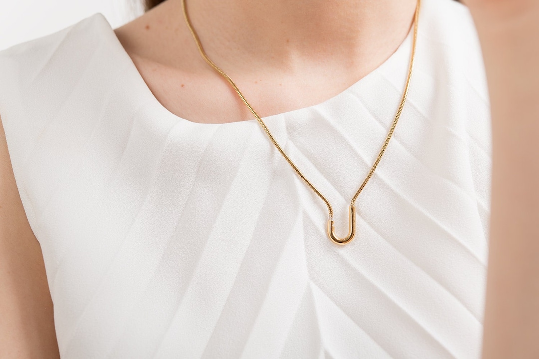 Women's Minimalist U-shape Layered Gold Necklace | Geometric Statement ...