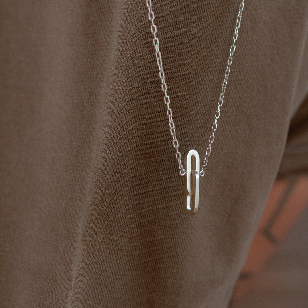 Sterling Silver Rectangular Link Chain | Unique Intersecting Pendant ...