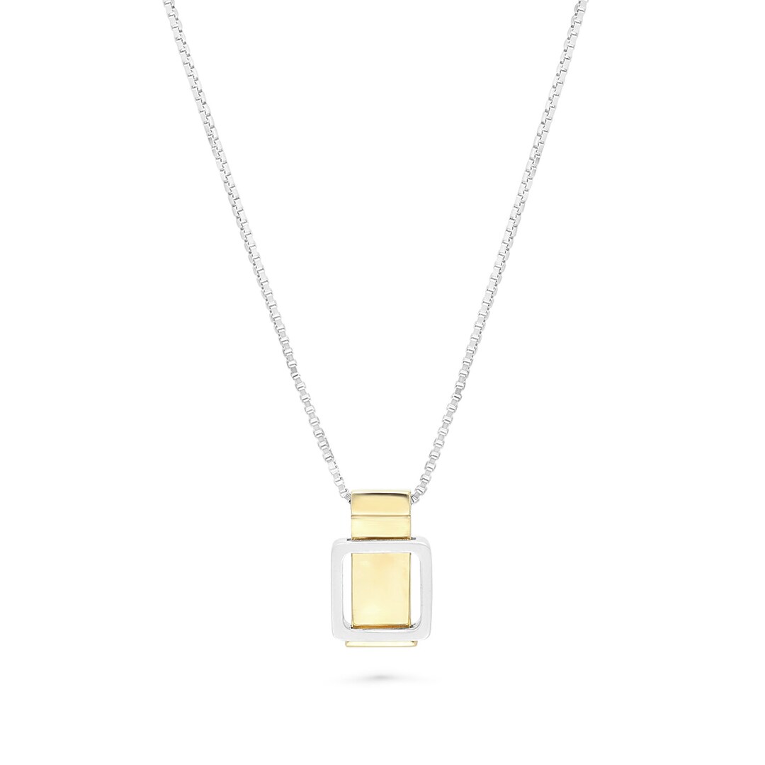 Sterling Silver & 14K Gold Square Frame Pendant | Movable Two-tone ...