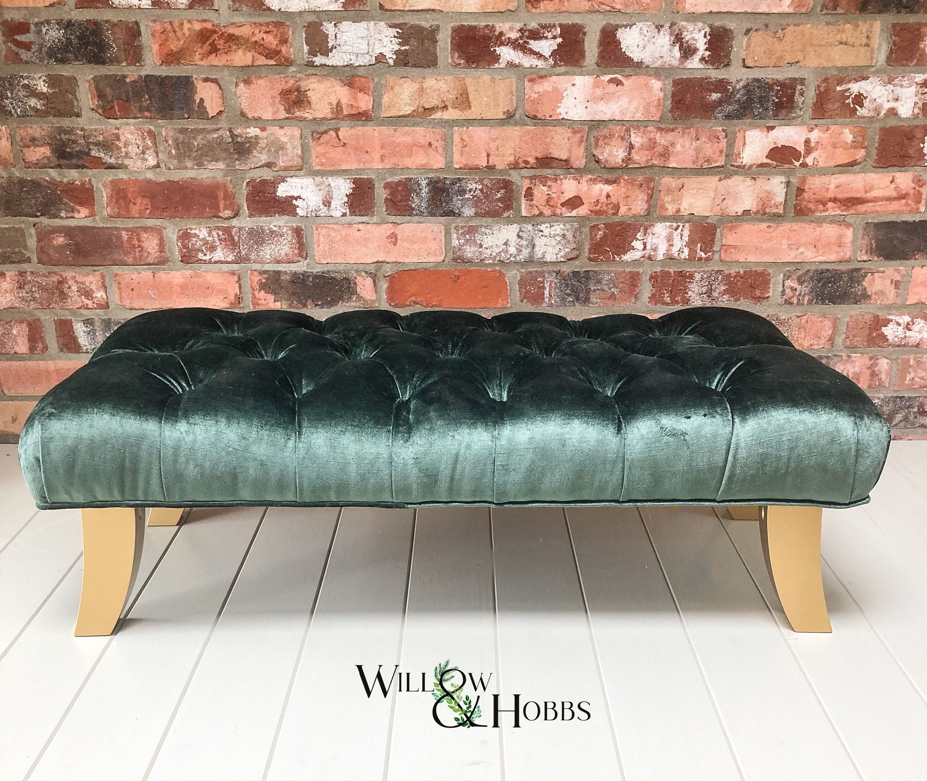 Buy Green Velvet Ottoman, Low Stool, Coffee Table Seat Online in India ...