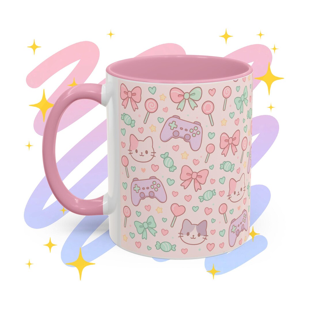 Cute Kawaii Uwu Gamer Mugs Colorful Cat and Candy Designs for Gamers ...