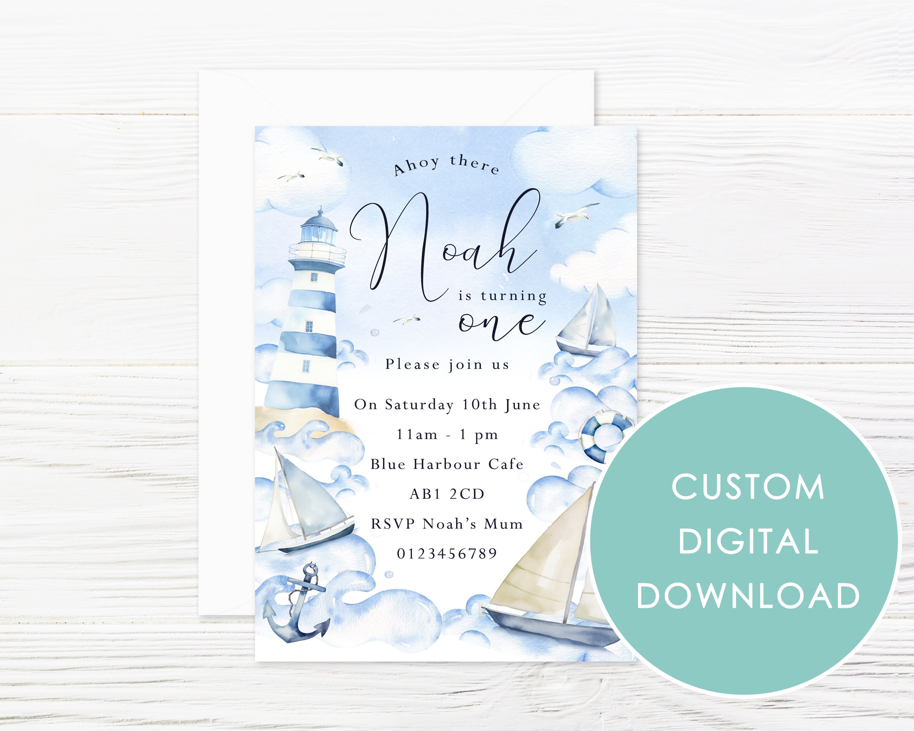 DIGITAL DOWNLOAD Personalised Boats Nautical Party Invitation - US$ 5. ...