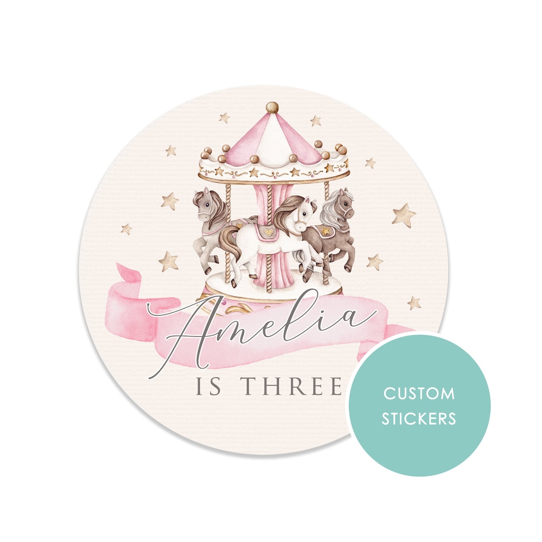 Personalised Carousel Sweet Cone Stickers - Merry Go Round Favour ...