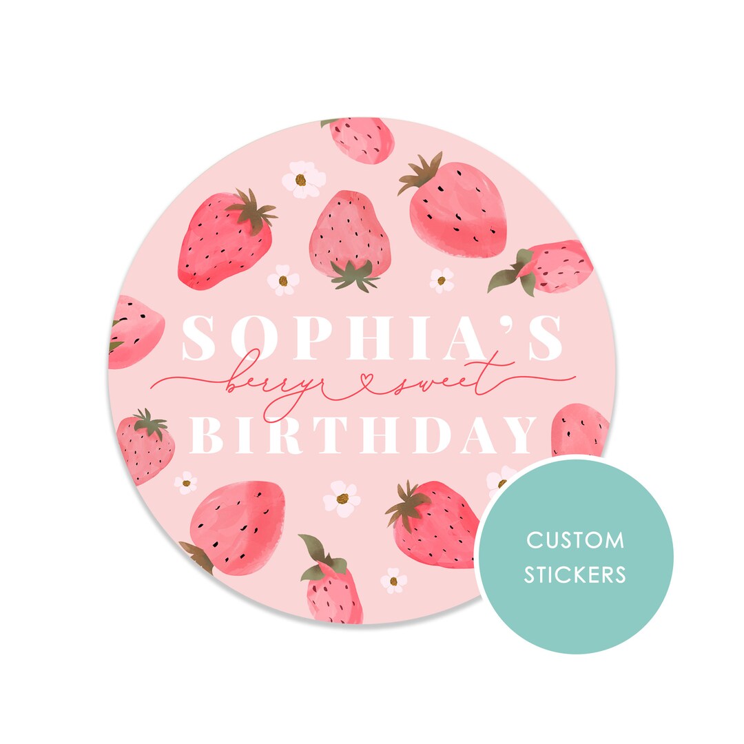 Personalised Berry Sweet Birthday Party Stickers – Strawberry Sweet ...