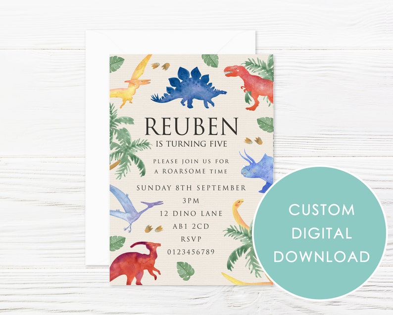 DIGITAL DOWNLOAD Personalised Watercolor Dinosaurs Invitation - Etsy