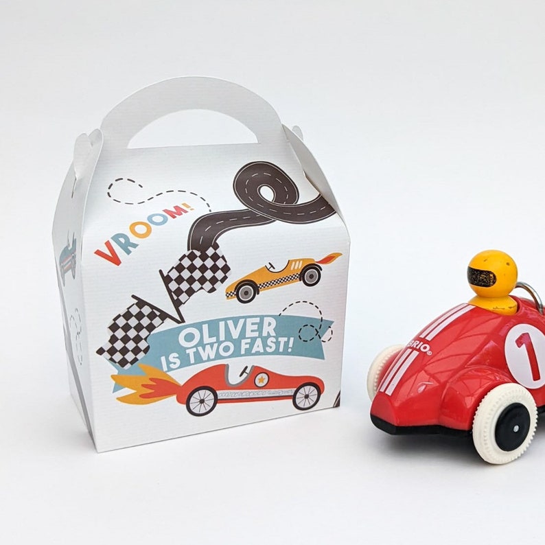 Retro Cars Racing Driver Personalised Children’s Party Boxes Gift Bag ...