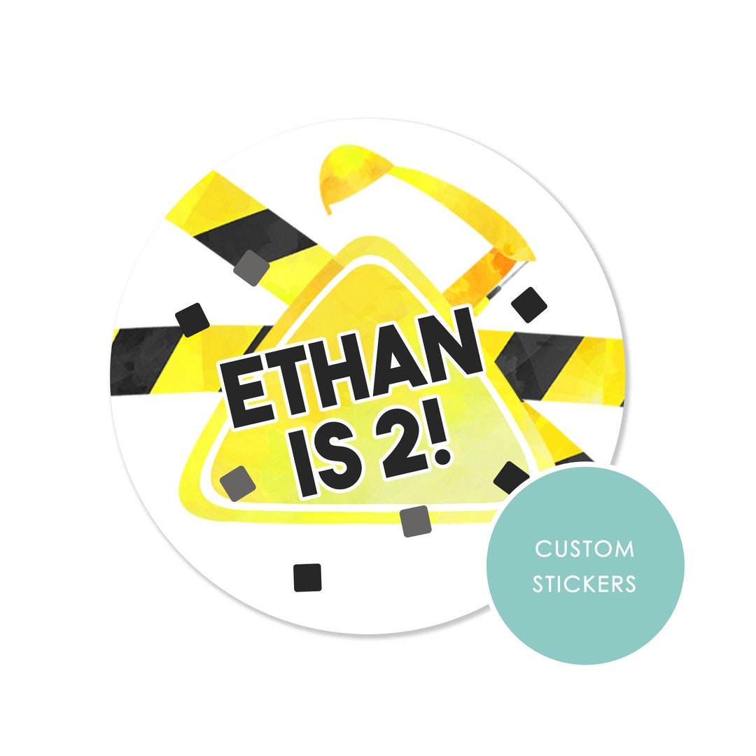Personalised Digger Birthday Party Stickers – Construction Theme Sweet ...