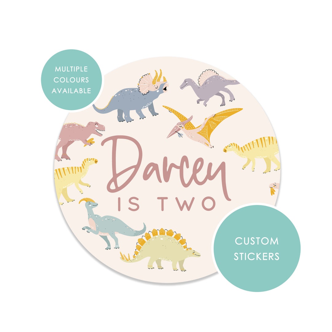 Personalised Pastel Dinosaur Birthday Stickers – Dino Party Sweet Cone ...