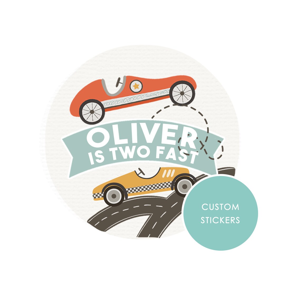 Personalised Racing Car Birthday Party Stickers – Race Cars Sweet Cone ...