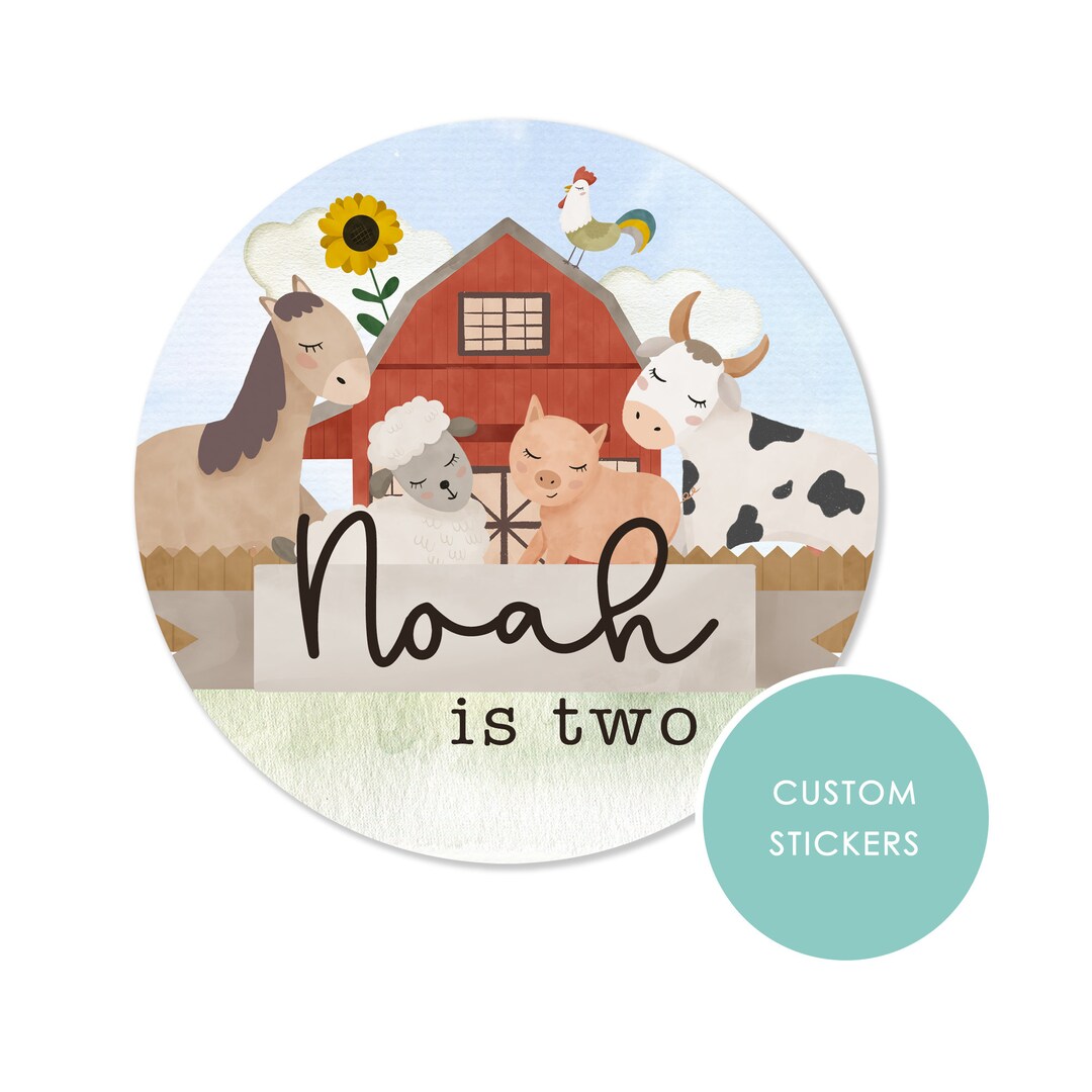 Personalised Farm Birthday Party Stickers – Farmyard Sweet Cone Labels ...