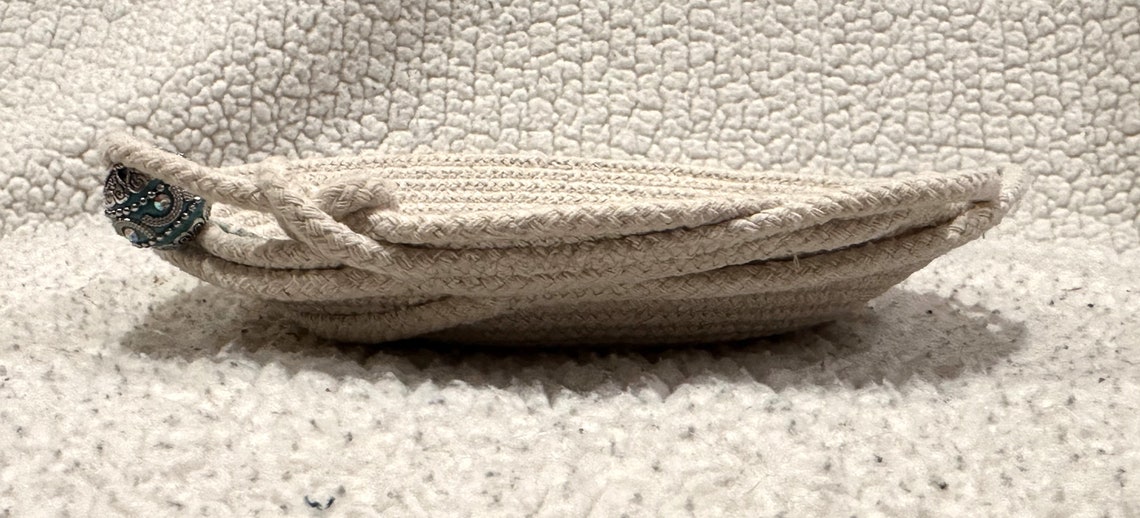 Resin Rope Coiled Basket Bowl Pottery Artisan Blue Turquoise White ...