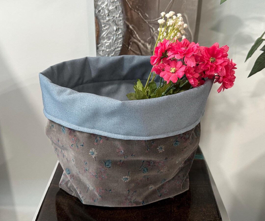 L Plant Flower Pot Sack Pouch Bag Artisan Handmade Round Blue Gray - Etsy