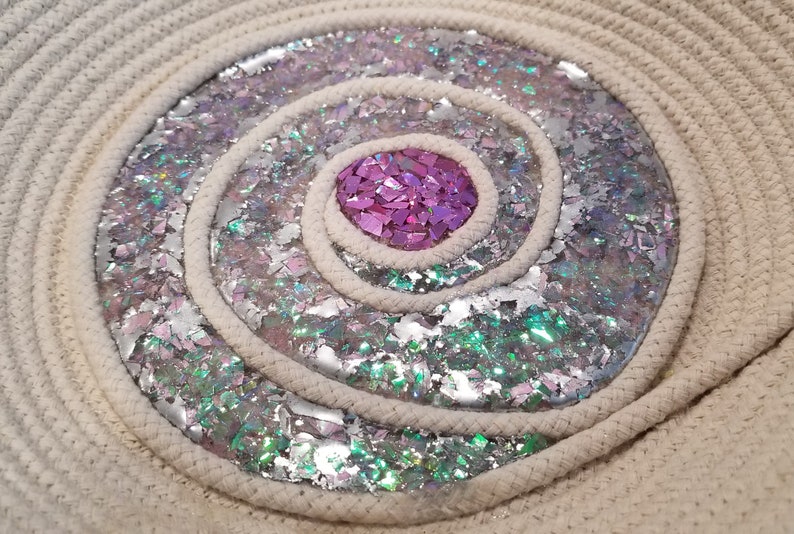 Resin Rope Coiled Basket Bowl Pottery Artisan Pink Silver White Round ...