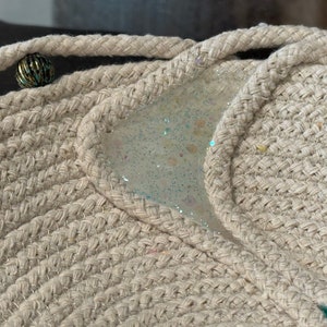 Resin Rope Coiled Basket Bowl Pottery Artisan Blue Turquoise White ...