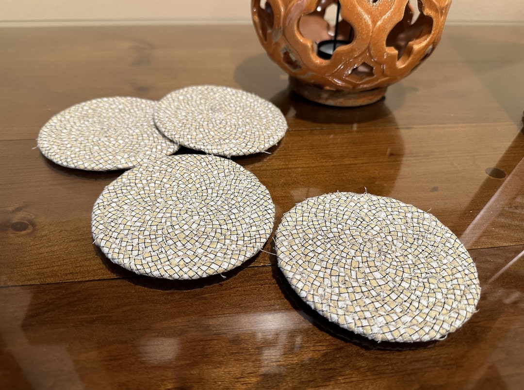 Fabric Pottery Rope Coiled Artisan White Tan Plaid - Etsy