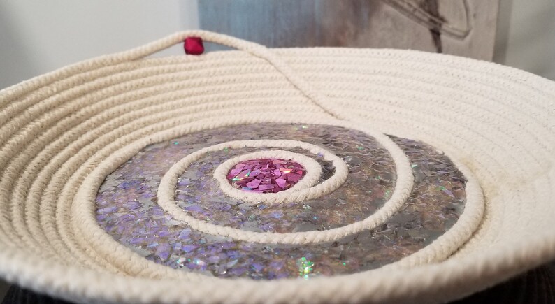 Resin Rope Coiled Basket Bowl Pottery Artisan Pink Silver - Etsy