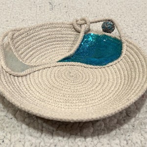 Resin Rope Coiled Basket Bowl Pottery Artisan Blue Turquoise White ...