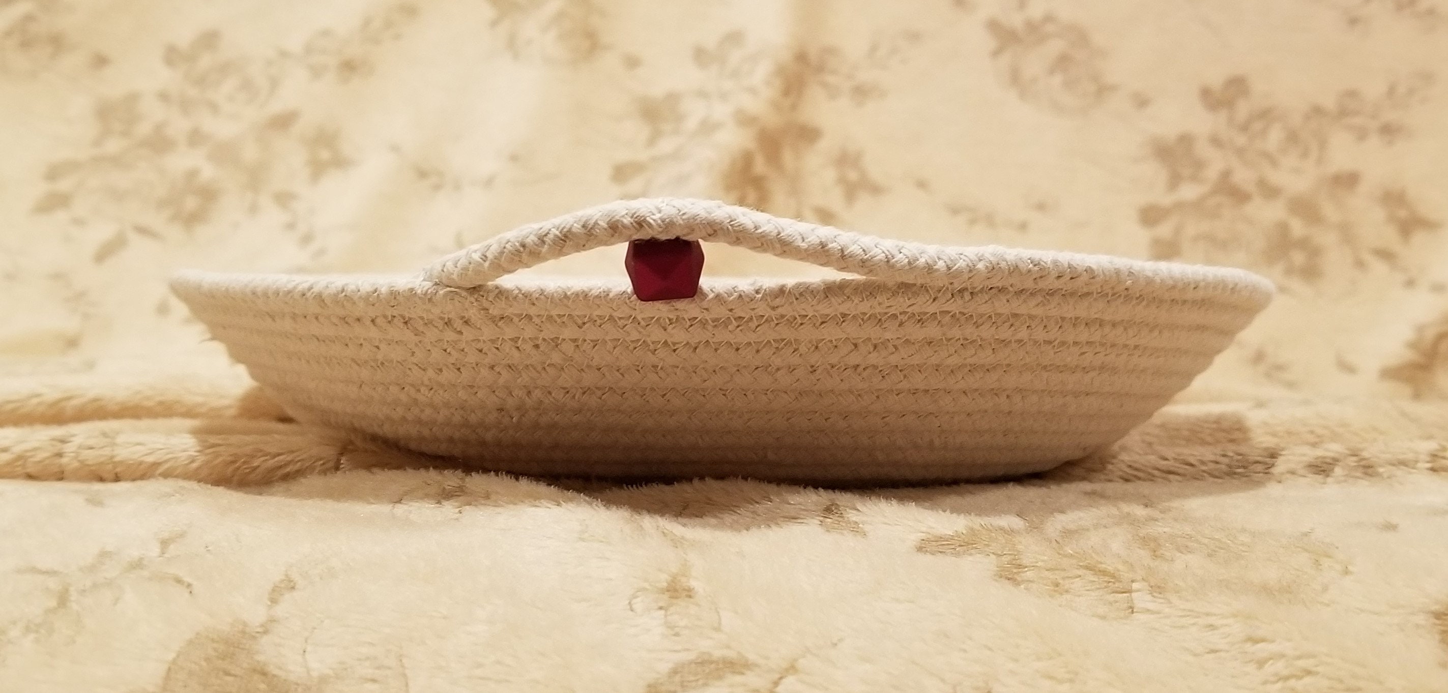 Resin Rope Coiled Basket Bowl Pottery Artisan Pink Silver White Round ...