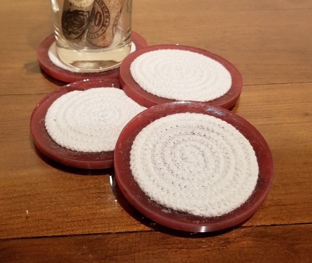 Resin Rope Coiled Pottery Artisan Red Set of Four 4 Coasters - Etsy