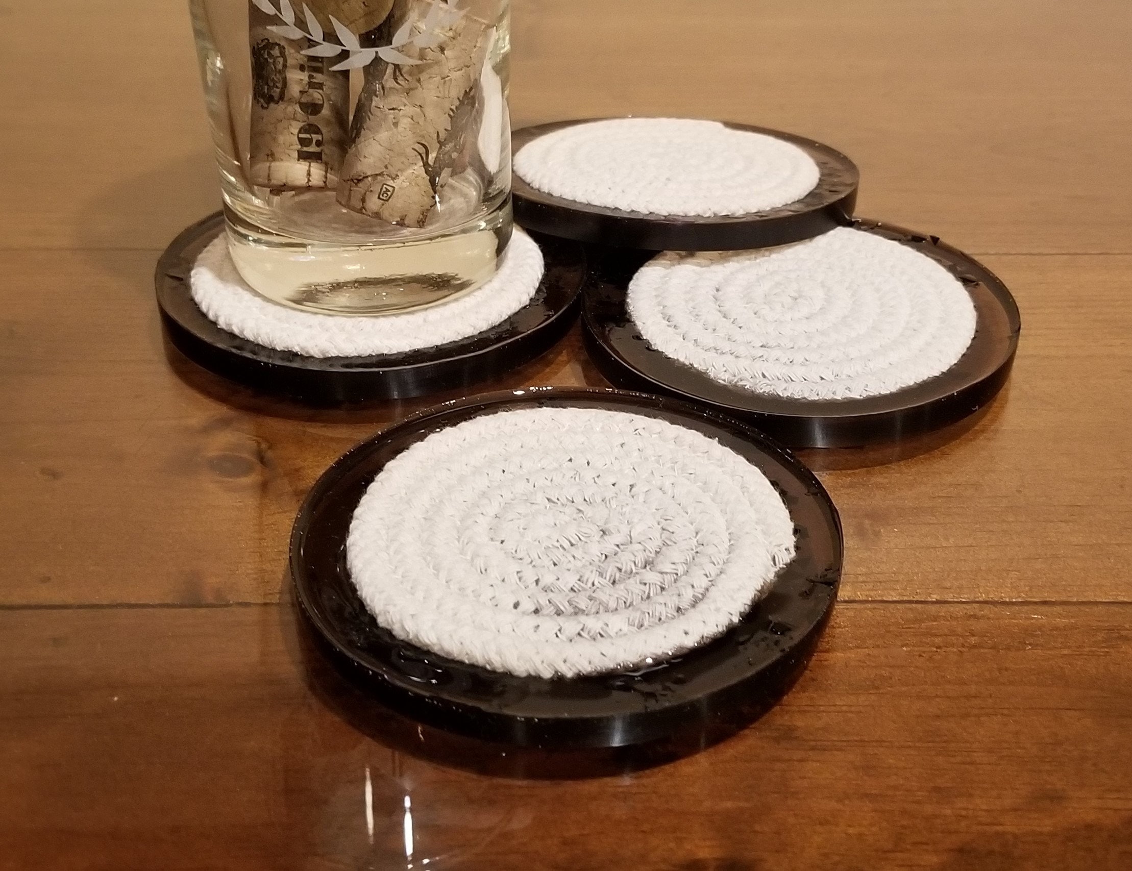 Resin Rope Coiled Pottery Artisan Transparent Black Smoky Set of Four 4 ...