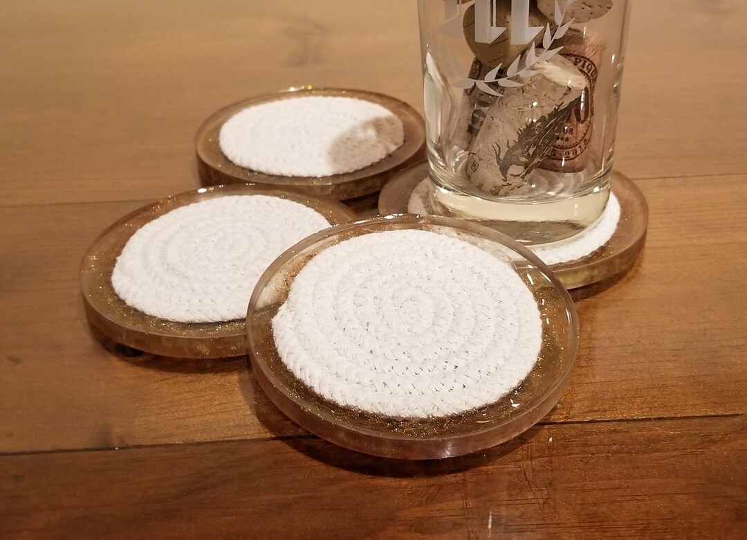 Resin Rope Coiled Pottery Artisan Transparent Gold Set of Four (4 ...