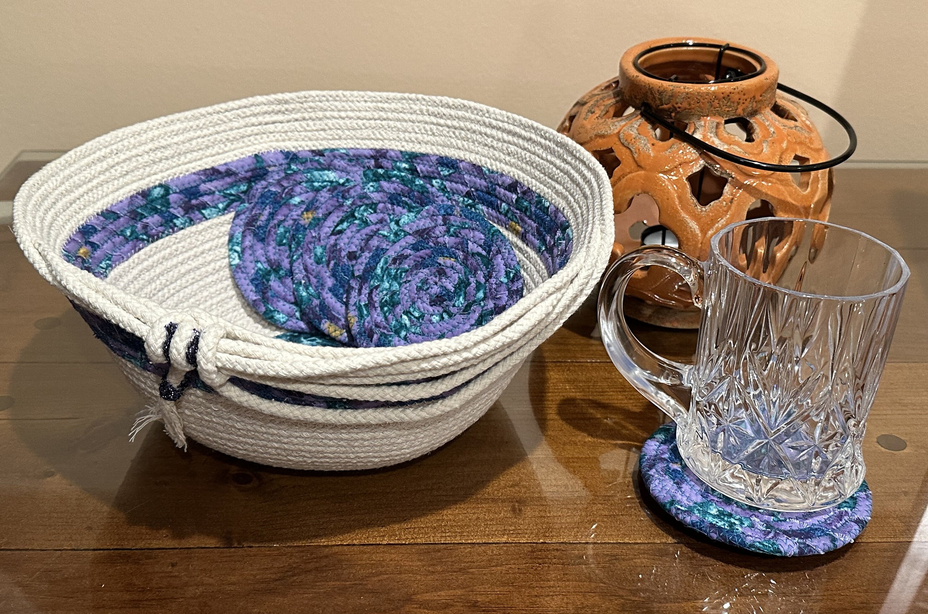 Fabric Rope Coiled Basket Artisan Pottery White Jewel Tones - Etsy