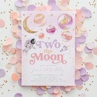Editable Blue Two the Moon Invitation, Space Theme Birthday Invitation ...