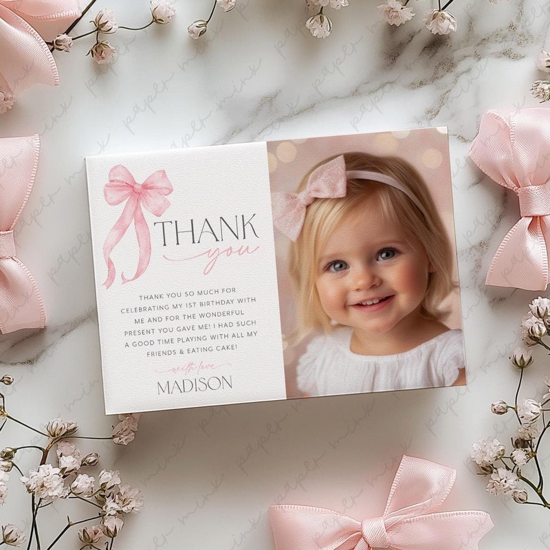 1st Birthday Card Girls Bow - Etsy