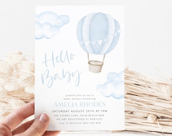 Blue Hot Air Balloon Baby Shower Invitation - Etsy