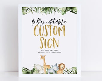 Safari Animal Custom Editable Sign, Custom 8x10 Sign, Safari Editable ...