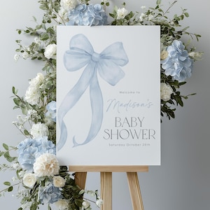 Blue Bow Welcome Sign, Blue Bow Baby Shower Welcome Sign Printable ...