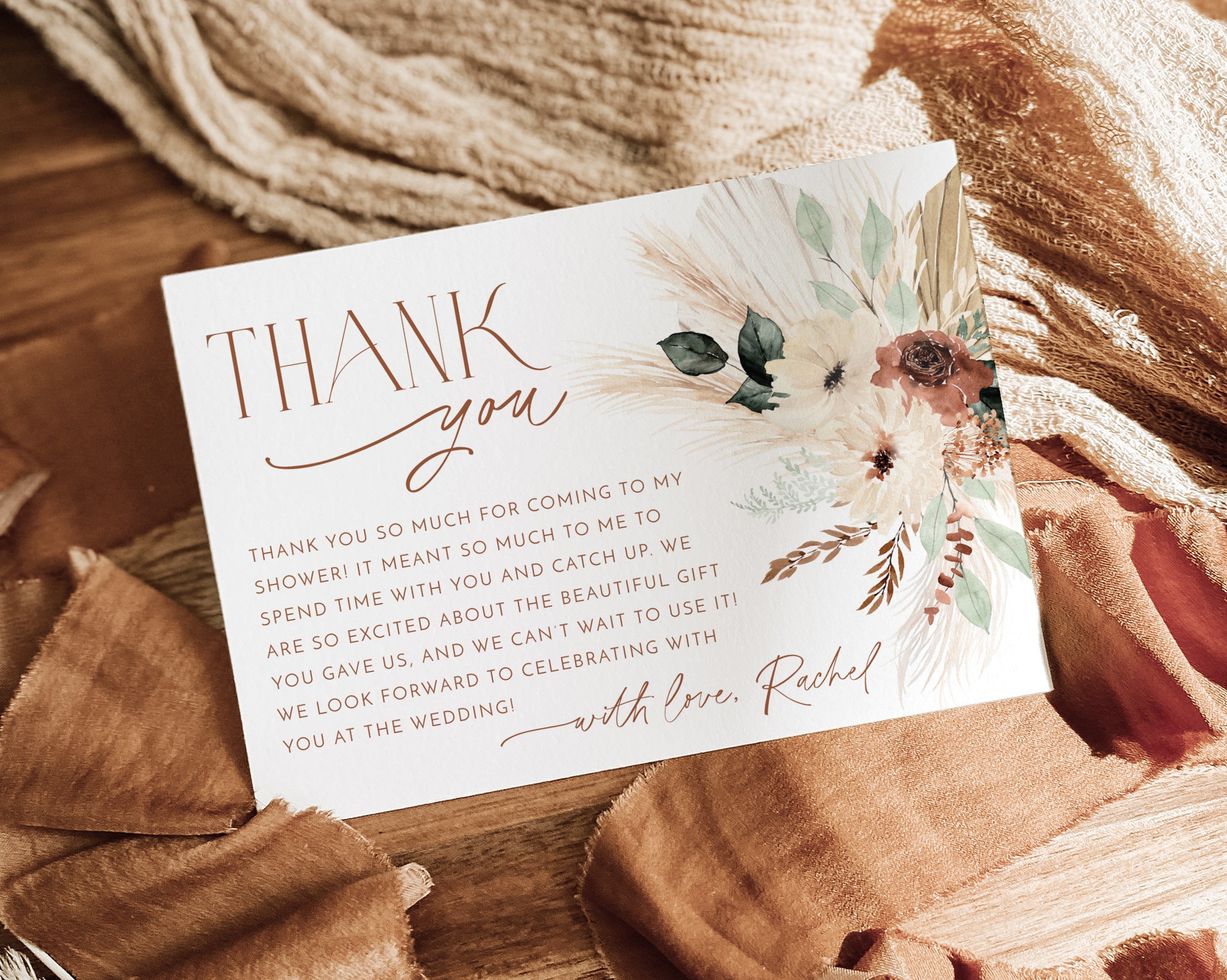 Boho Thank You Card Template Printable Thank You Card Instant - Etsy