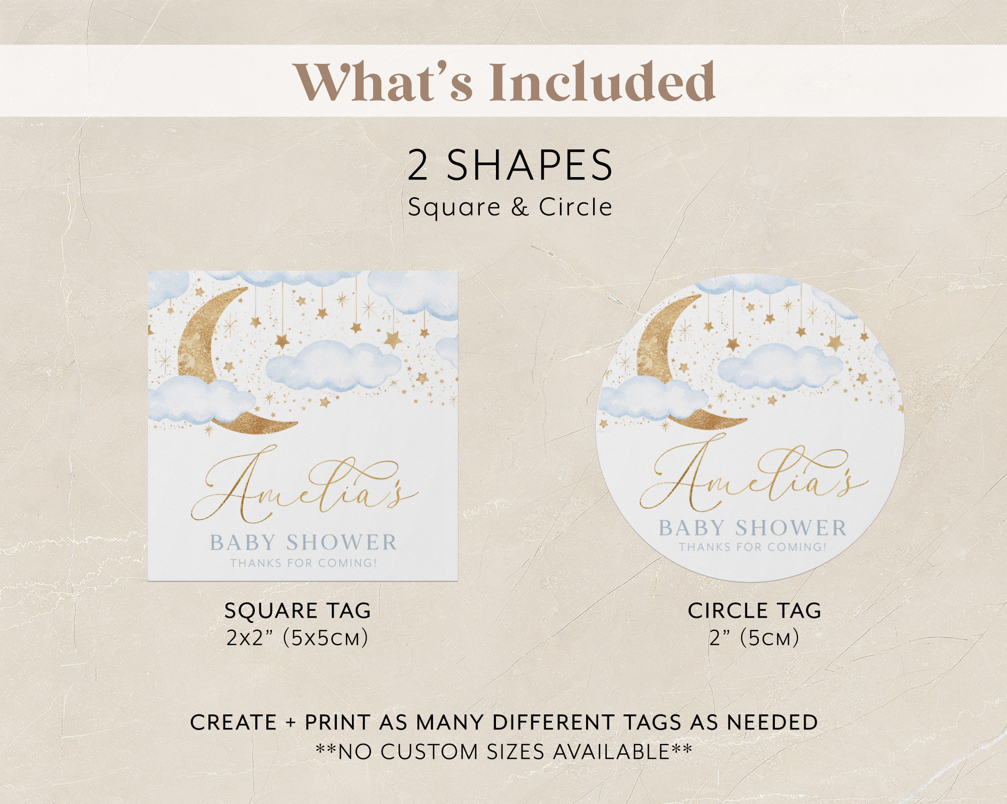 Printable Moon Stars Favor Tags, Blue Over the Moon Baby Shower Tags ...