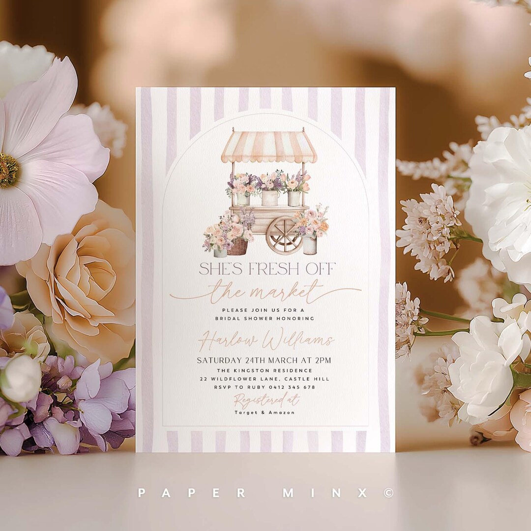 Fresh off the Market Bridal Shower Invite, Flower Market Invitation ...