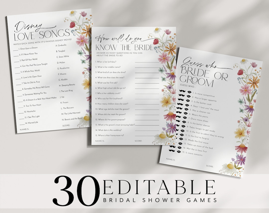 Wildflower Bridal Shower Games, Pink Flower Bridal Shower Editable ...
