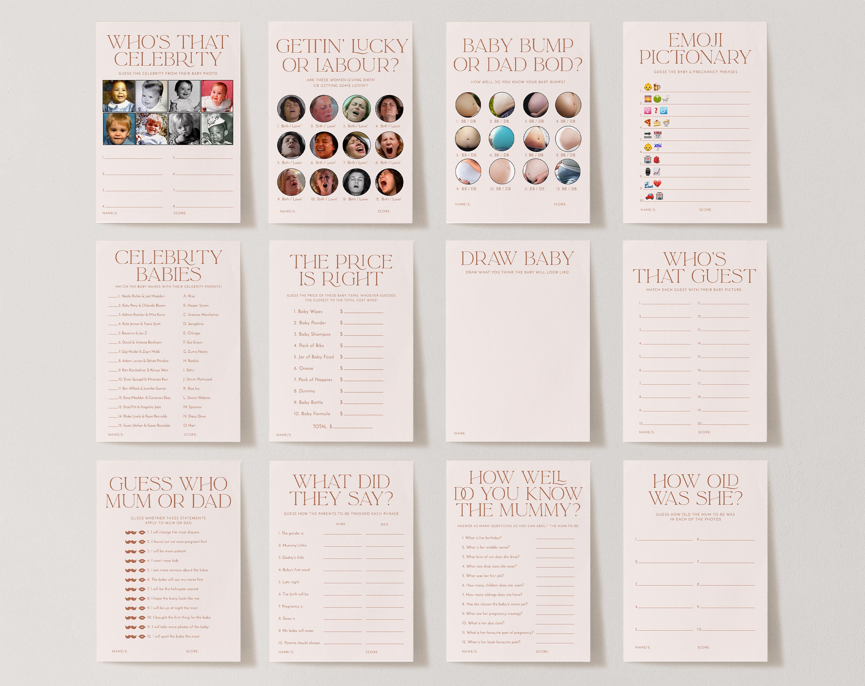 Boho Baby Shower Games, Baby Shower Editable Games, Printable Games ...