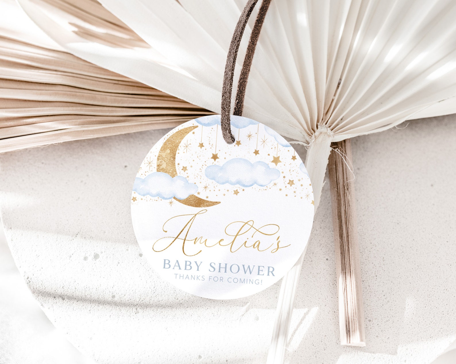 Printable Moon Stars Favor Tags, Blue Over the Moon Baby Shower Tags ...