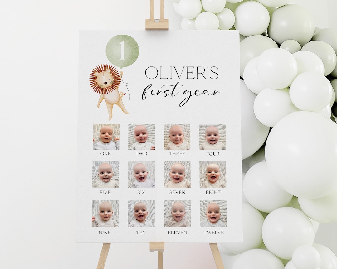 First Birthday Photo Board Printable Wild One Lion, 1st Birthday ...