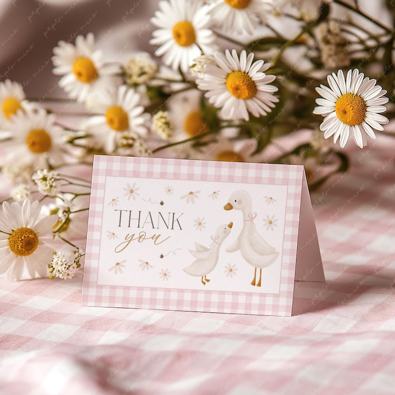 Pink Goose Thank You Card Template: Baby Shower (printable) - Etsy