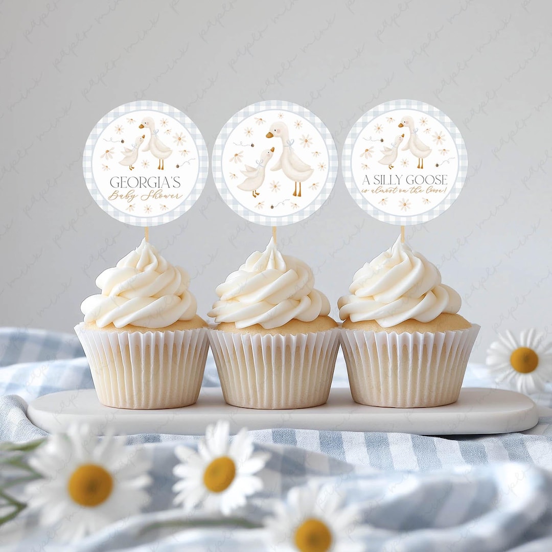 Silly Goose Cupcake Toppers, Blue Goose Baby Shower Cupcake Toppers ...