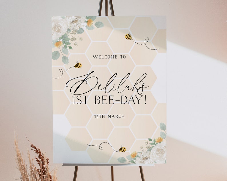 1st Birthday Welcome Sign First Bee Day Welcome Sign Baby | Etsy