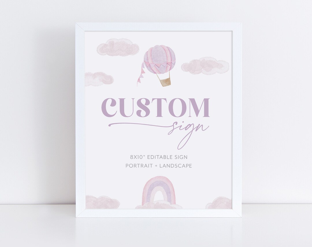 Hot Air Balloon Editable Sign, Custom 8x10 Sign, Onederful Signs 8x10 ...