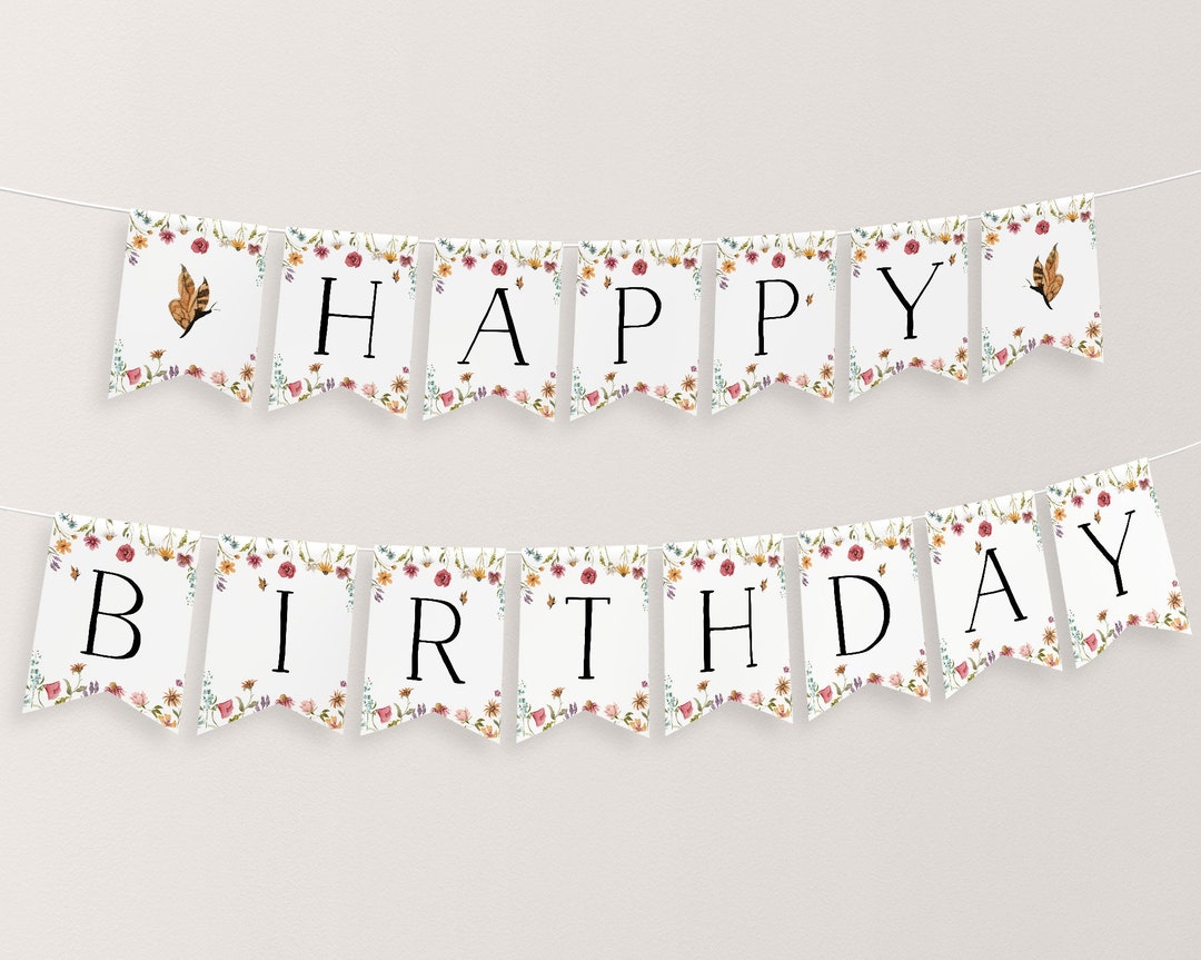 Wildflower Birthday Banner, Flower Happy Birthday Banner Printable ...