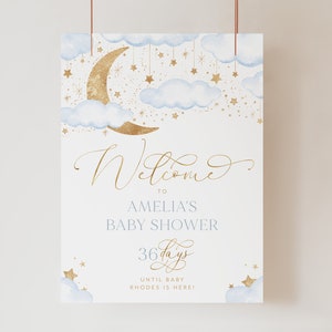 Moon Stars Welcome Sign Printable, Over the Moon Baby Shower Welcome ...