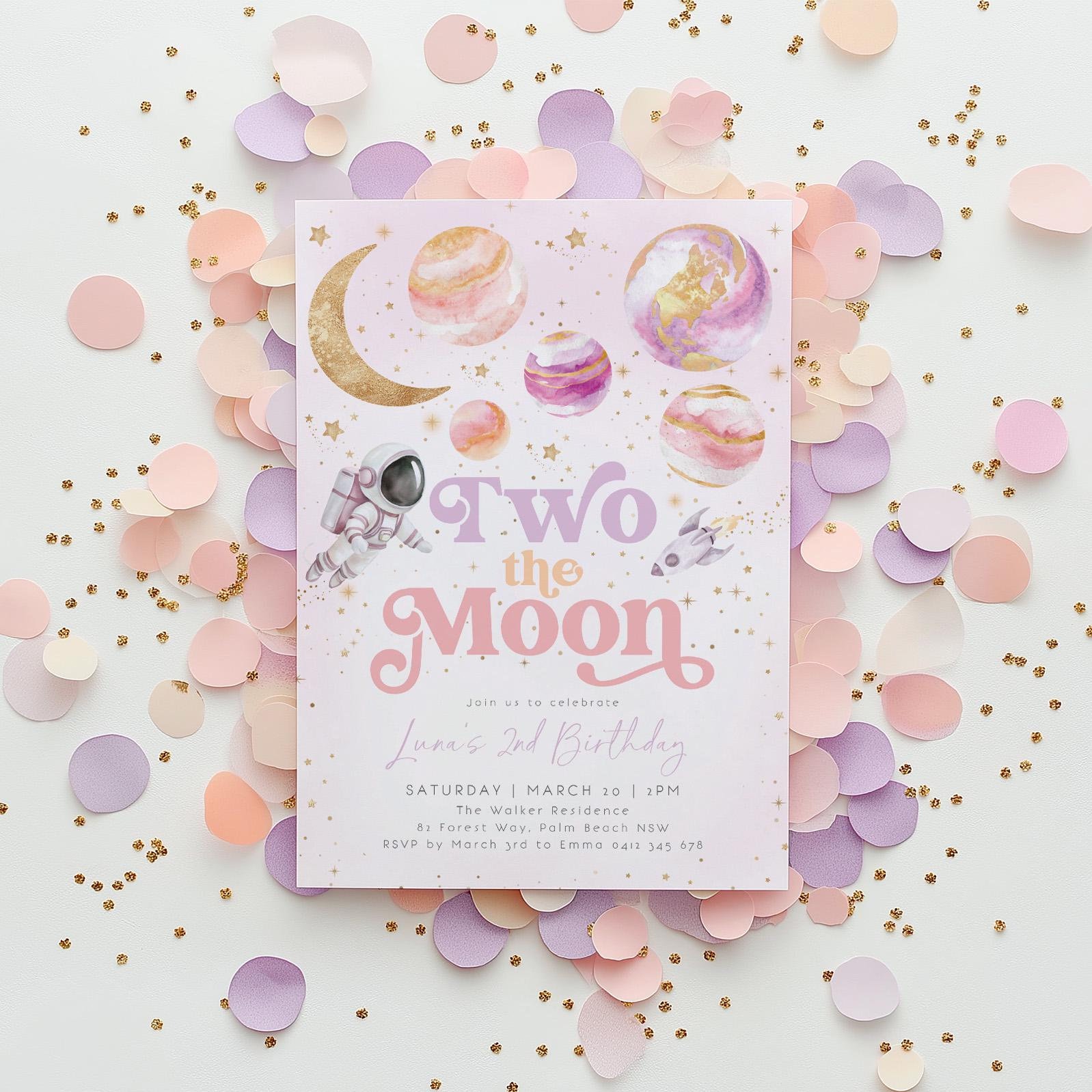 Two the Moon Birthday Invitation Template, 2nd Birthday Space ...