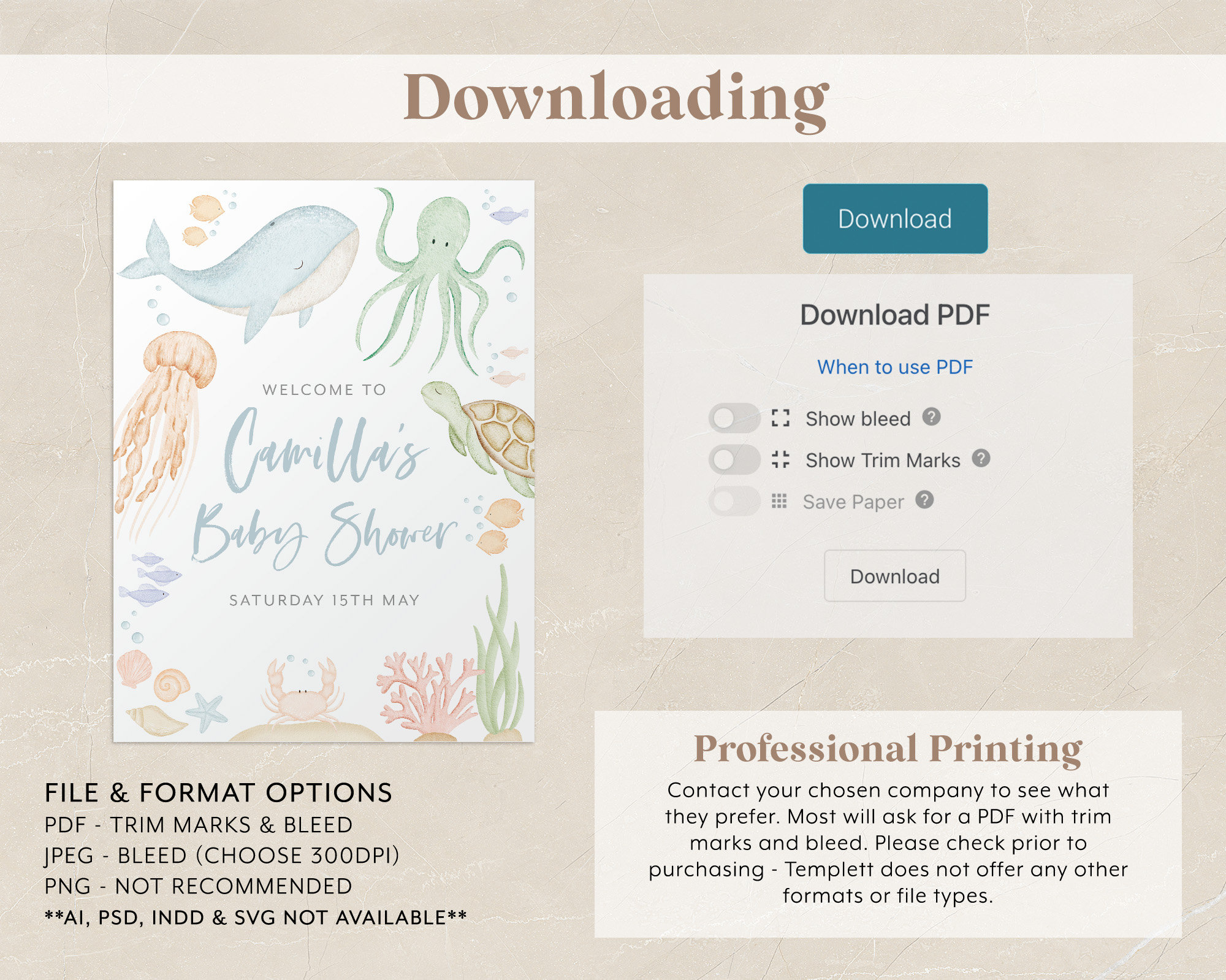 Under the Sea Welcome Sign Printable, Ocean Animals Baby Shower Welcome ...