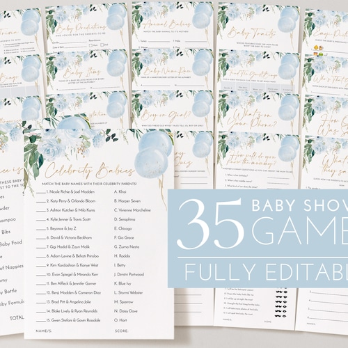 Blue Balloon Baby Shower Games Printable Boy Baby Shower - Etsy
